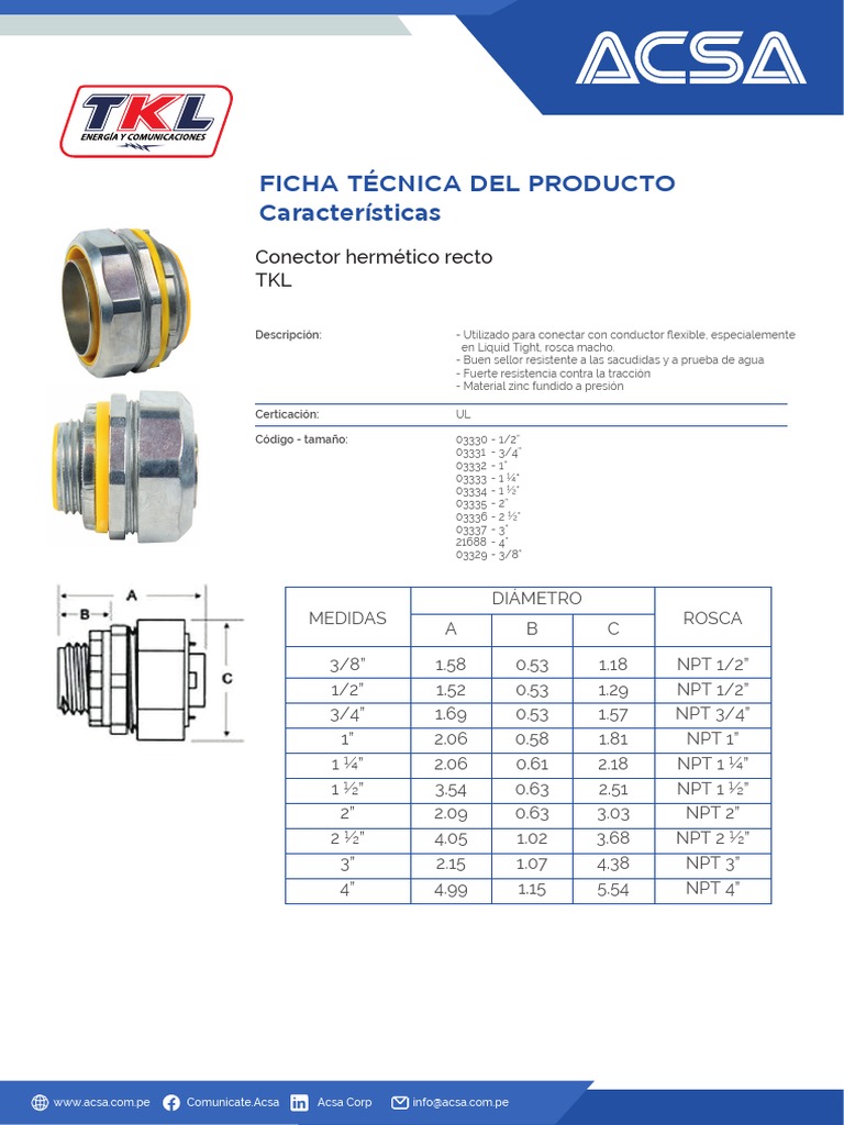 Ficha Tecnica - Conector Hermetico Recto | PDF