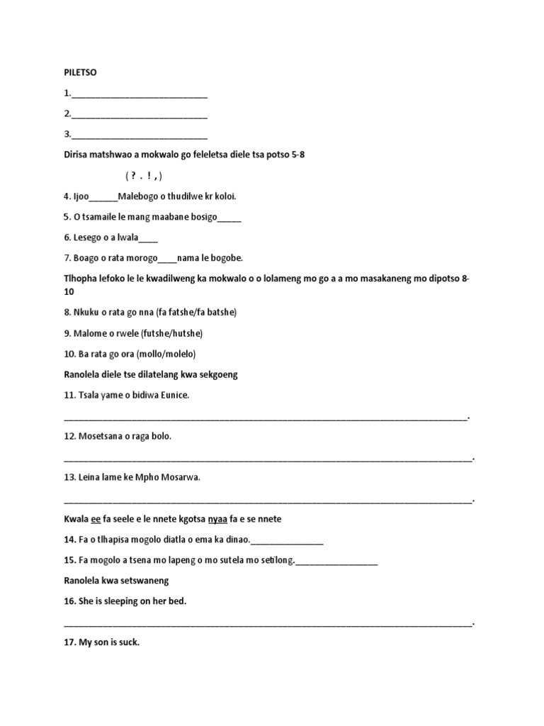 Setswana Language Exercise Guide | PDF | Foreign Language Studies