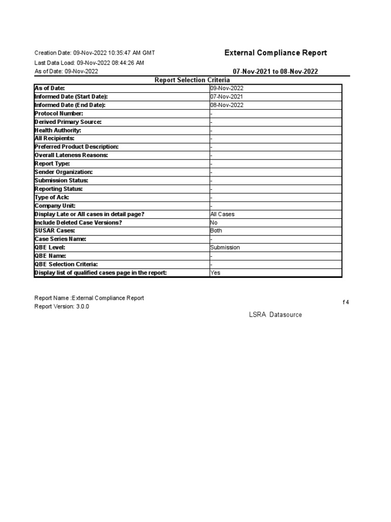 External Compliance Report | PDF | Medicine | Health Sciences