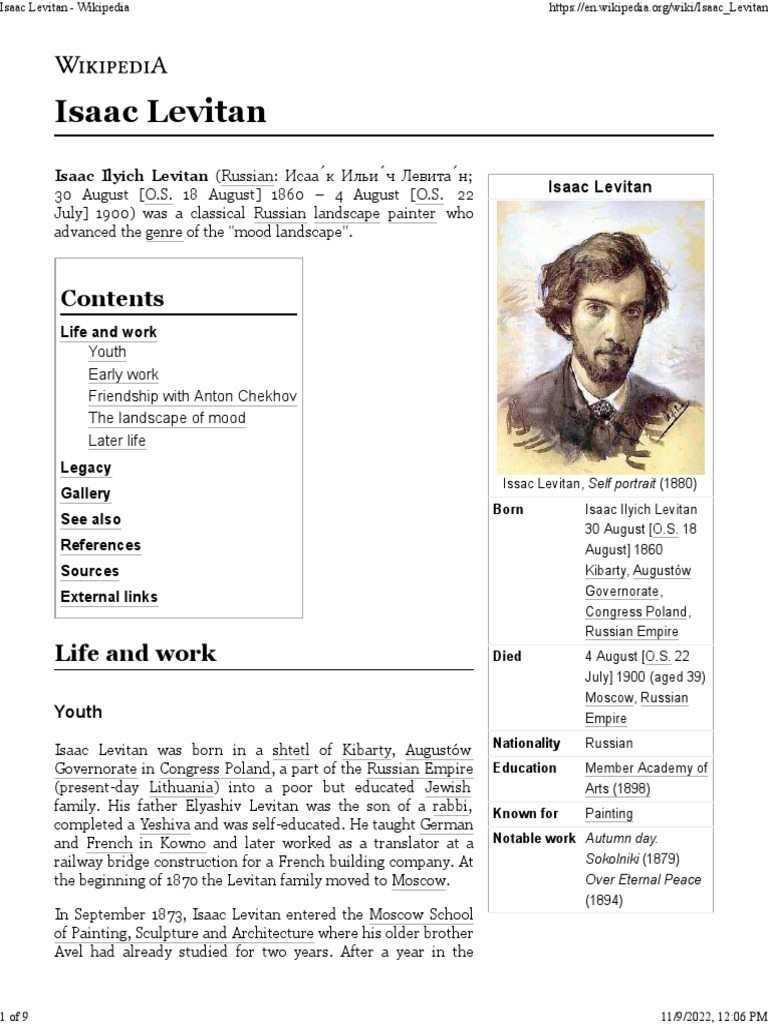 Isaac Levitan - Wikipedia | PDF
