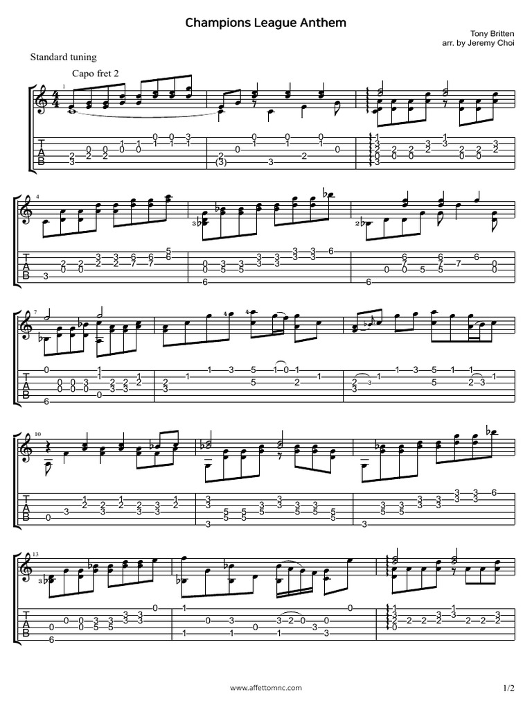 Tab - Champions League Anthem | PDF | Musical Instruments | Guitar ...