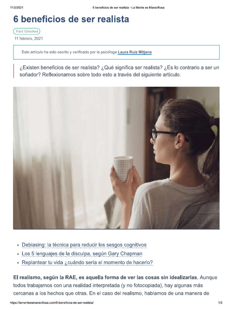 6 Beneficios de Ser Realista - La Mente Es Maravillosa | PDF