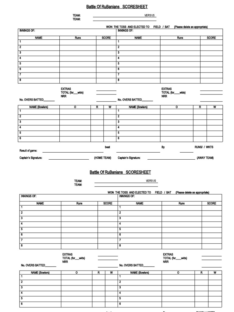 Battle of RuBanians Score Sheet | PDF | Forms Of Cricket | Sports Rules ...