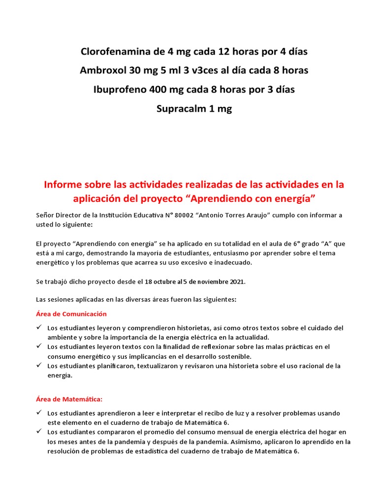 Informe - Aprendiendo Con Energía - 6° A | PDF