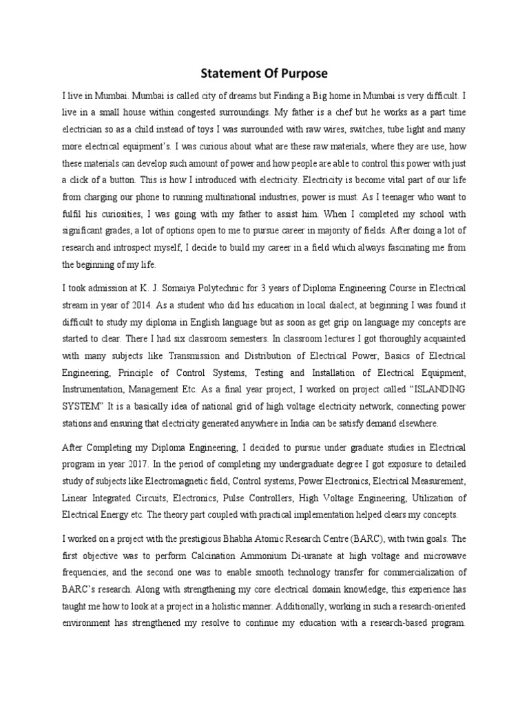 Statement of Purpose | PDF | Electricity | Electrical Grid