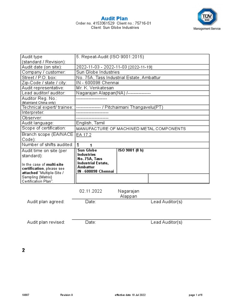 Audit Plan - Stage 2 | PDF | Audit | Internal Audit