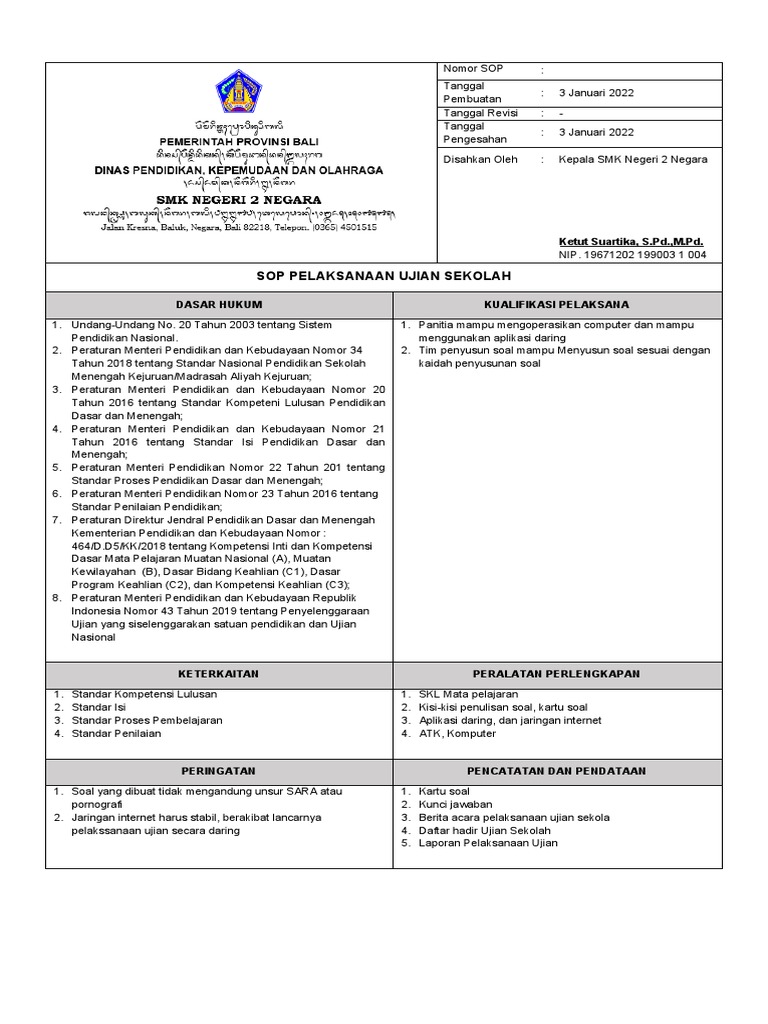 Sop Ujian Sekolah | PDF
