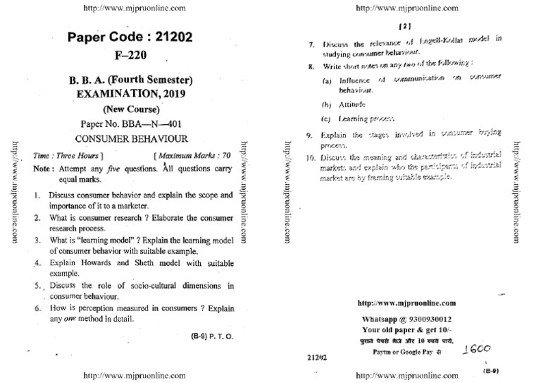 Bba 4 Sem Consumer Behaviour 21202 2019 | PDF