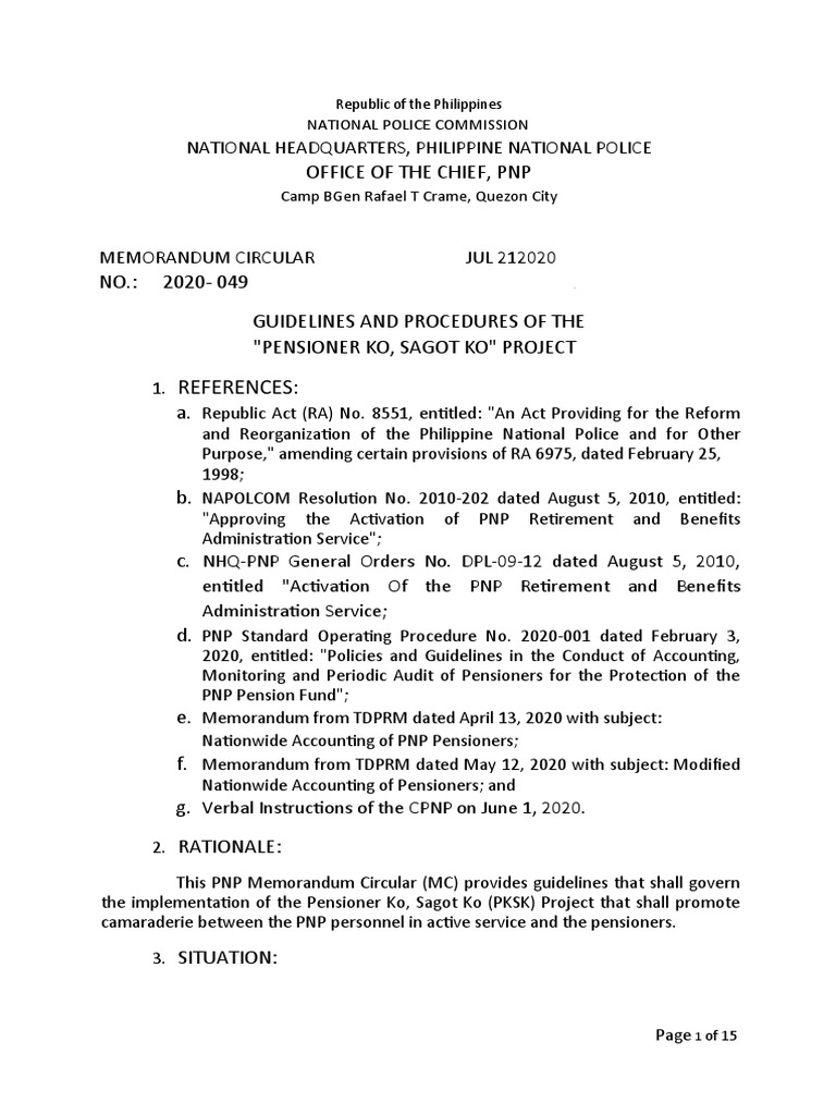 Guidelines for the 'Pensioner Ko, Sagot Ko' Project: Promoting ...