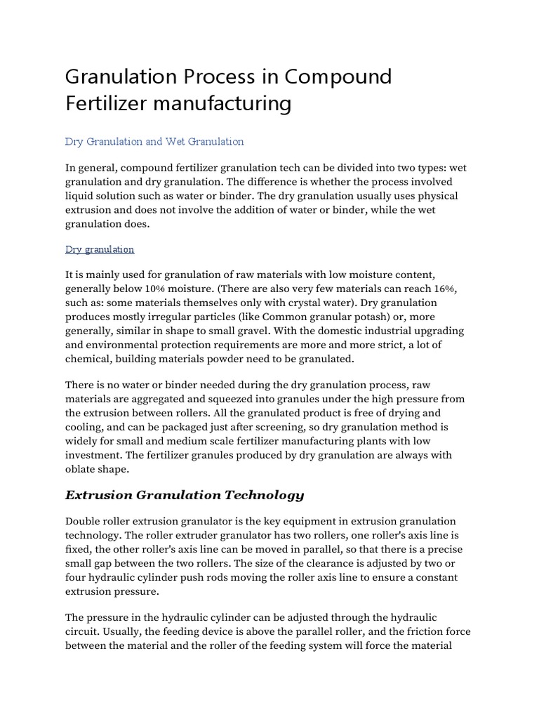 Granulation Process in Compound Fertilizer Manufacturing | PDF ...