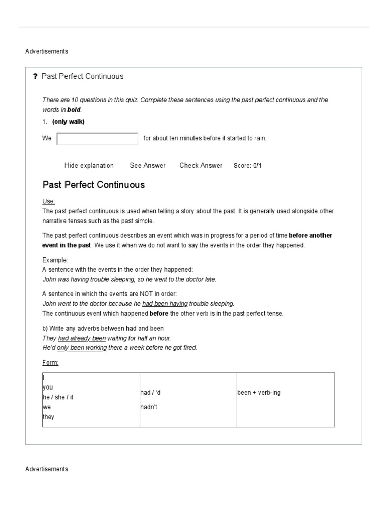 B2 Grammar - Past Perfect Continuous | PDF
