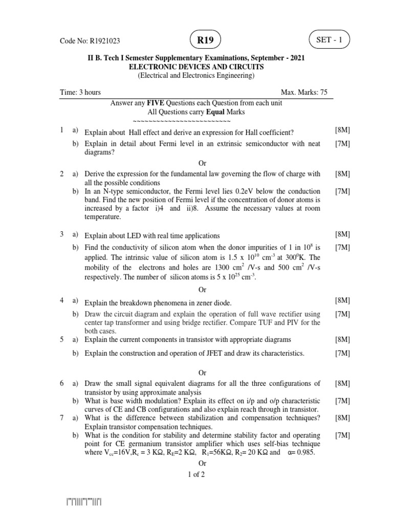 Electronic Devices and Circuits Sept 2021 | PDF | Semiconductors ...