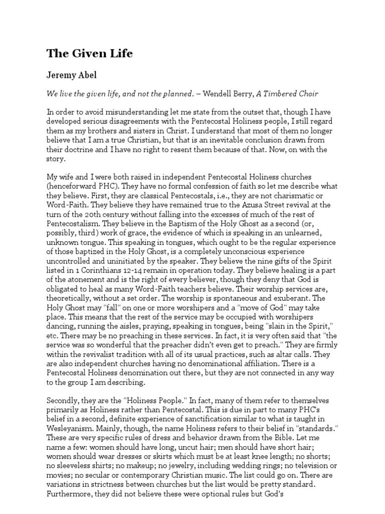 The Given Life | PDF | Pentecostalism | Holiness Movement