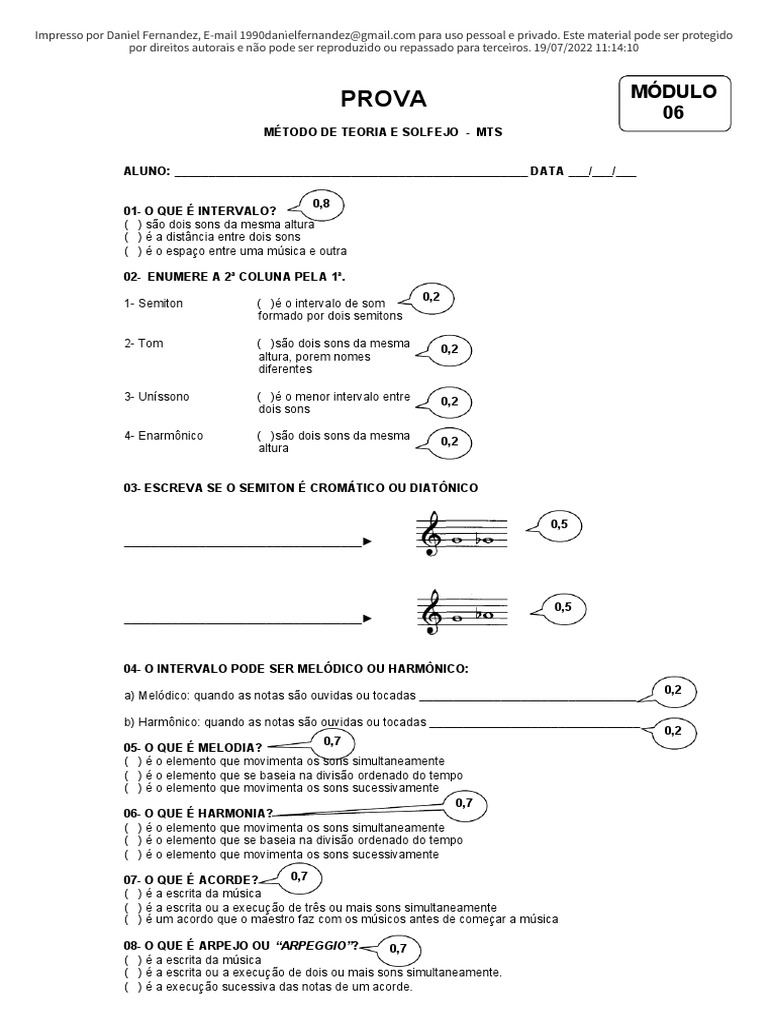 Provas de Todos Os Módulos - MTS - 11 A 20 | PDF | Escala (música ...