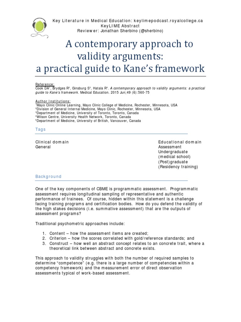 A Contemporary Approach To Validity Arguments: A Practical Guide To Kane's Framework | PDF ...
