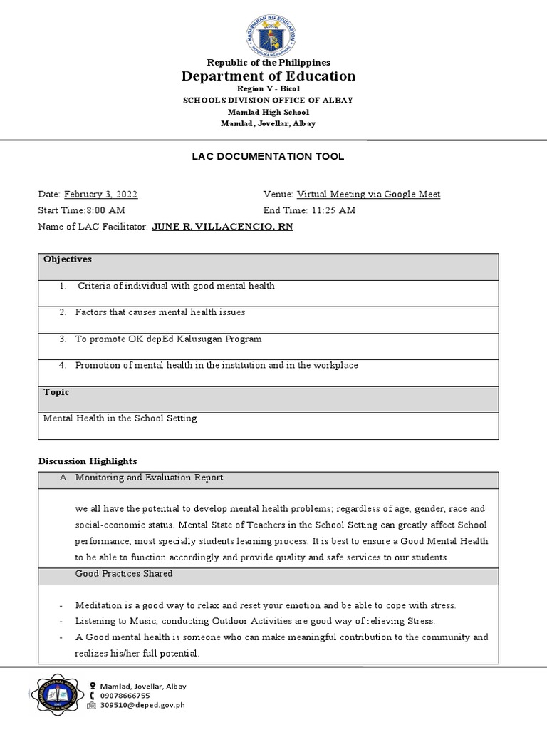 LAC-Documentation-Tool Session 2 | PDF | Mental Disorder | Learning