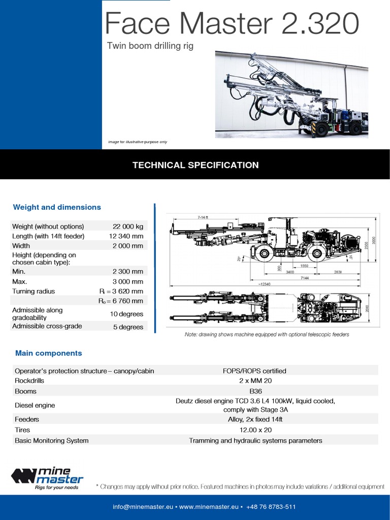 Face Master 2.320 Drilling Rig Specs | PDF | Manufactured Goods | Equipment
