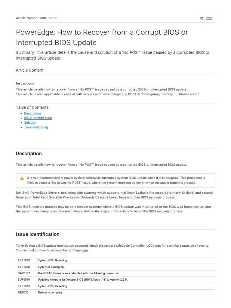 PowerEdge - How To Recover From A Corrupt BIOS or Interrupted BIOS ...