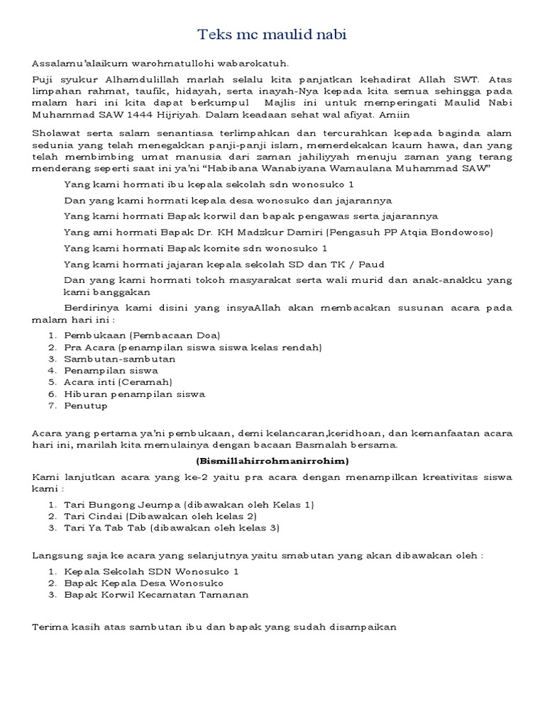 Teks MC Maulid Nabi | PDF