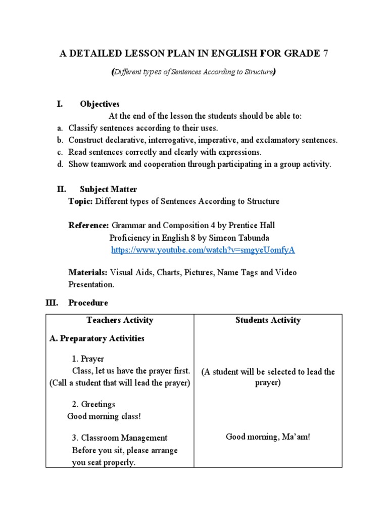 Detailed Lesson Plan 1 | PDF | Question | Sentence (Linguistics)