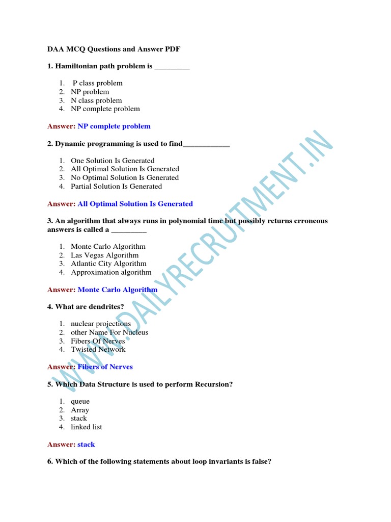 DAA MCQ Questions and Answer PDF | PDF | Dynamic Programming | Time ... DAA MCQ Questions and Answer PDF | PDF | Dynamic Programming | Time ...