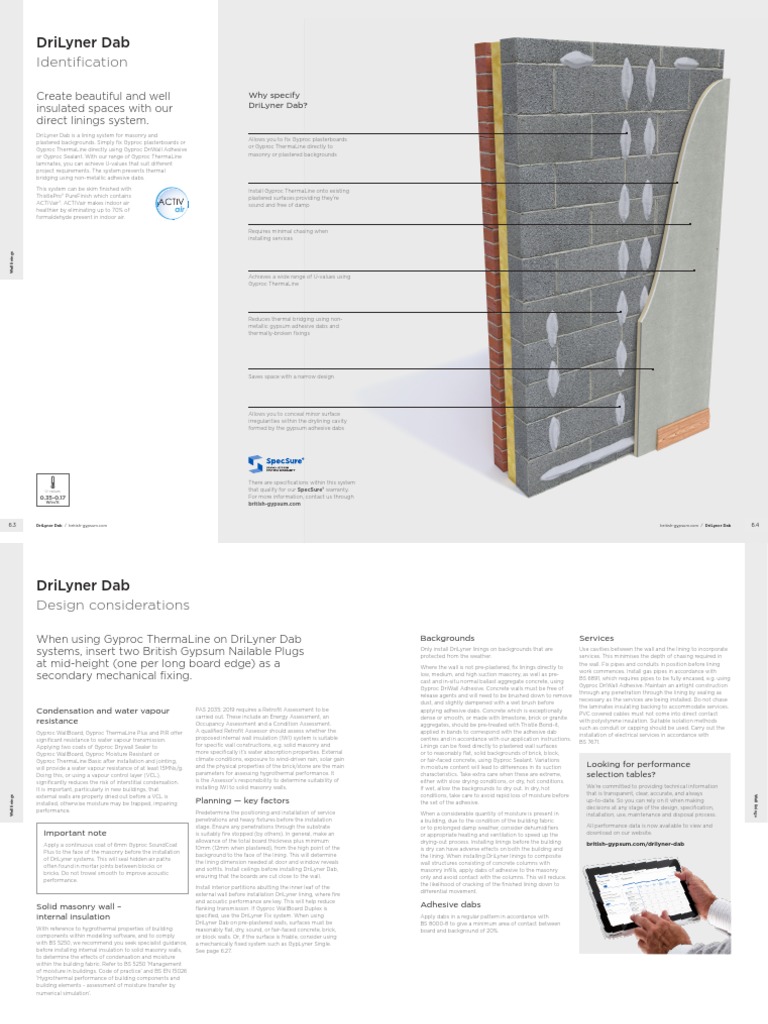 British Gypsum WB DriLyner Dab | PDF | Drywall | Wall