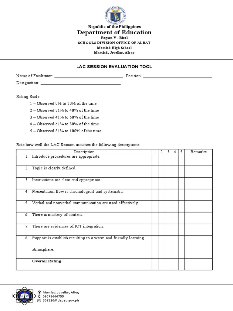 LAC Session Evaluation Tool for Schools | PDF | Business