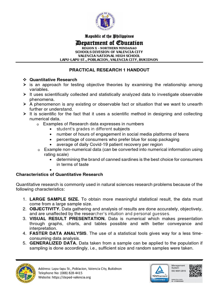 Practical Research 2 Handout | PDF | Statistics | Quantitative Research