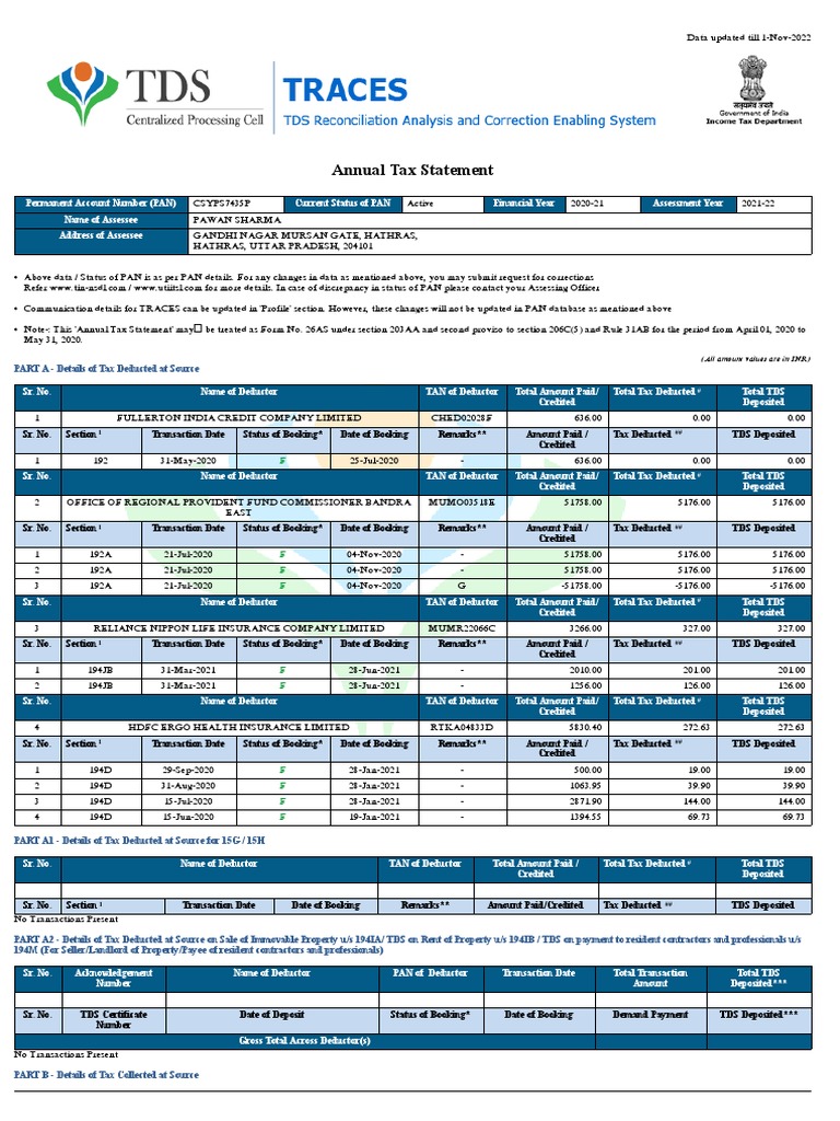 Annual Tax Statement: (All Amount Values Are in INR) | PDF ...