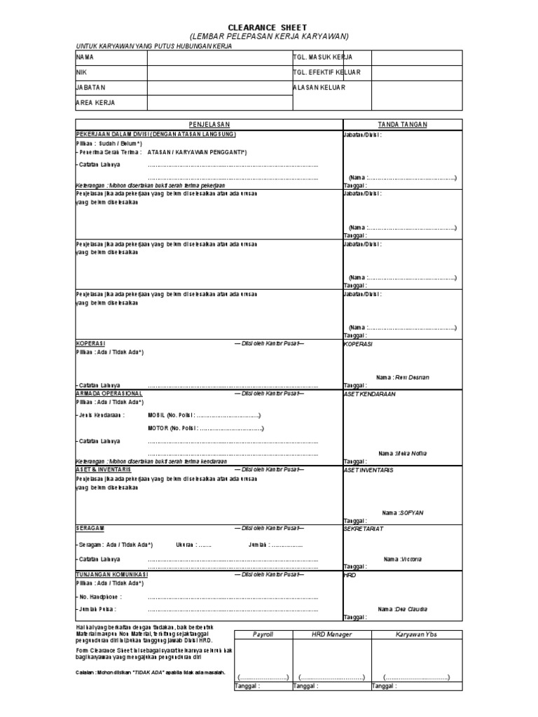 Clearance Sheet | PDF