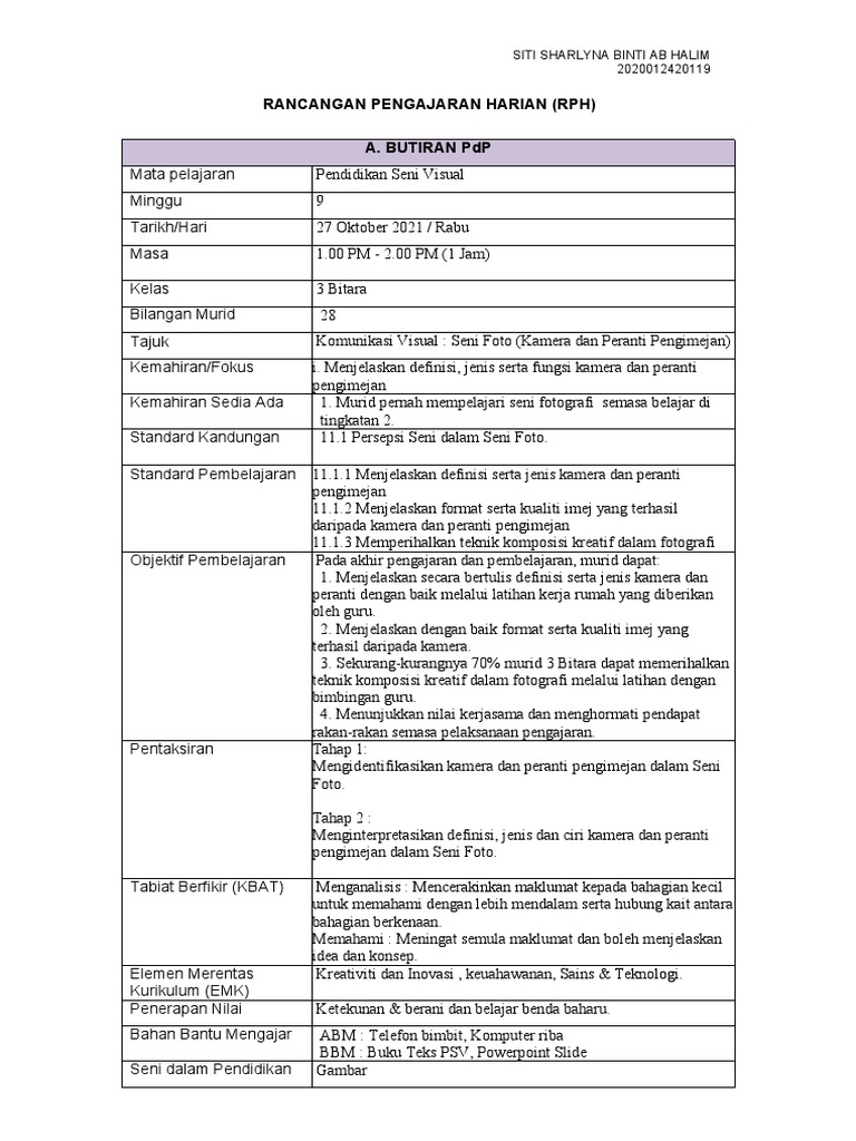 RPH PSV Tingkatan 3 | PDF