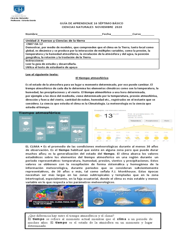 Clima y Tiempo: Guía de Ciencias Naturales | PDF | Clima | Meteorología