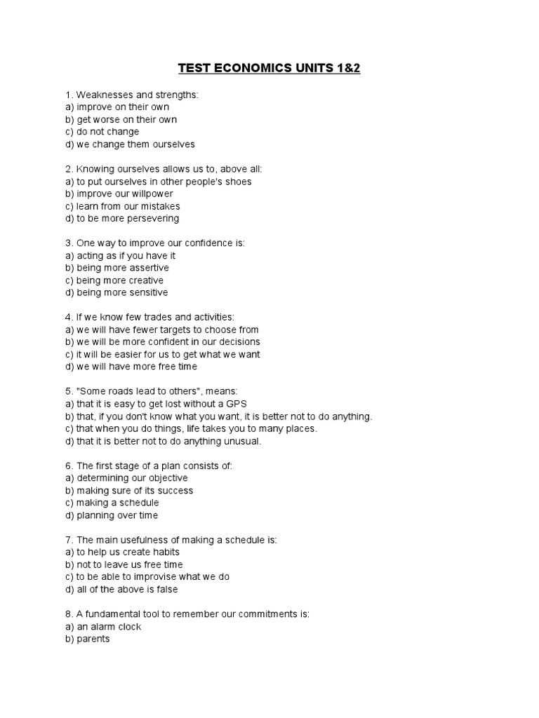 Test Economics Units 1&2 | PDF | Negotiation | Disciplines