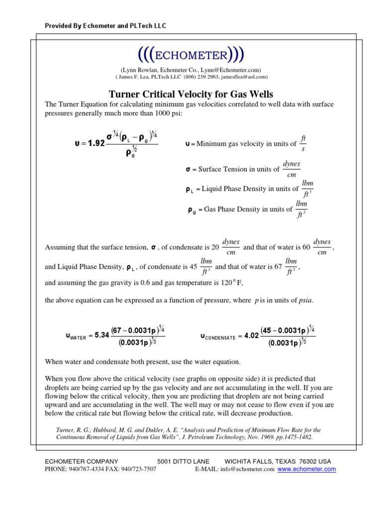 Critical Flow Rate - Turner | PDF | Surface Tension | Pressure