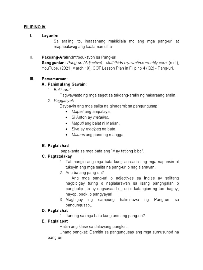 DLP Filipino IV | PDF