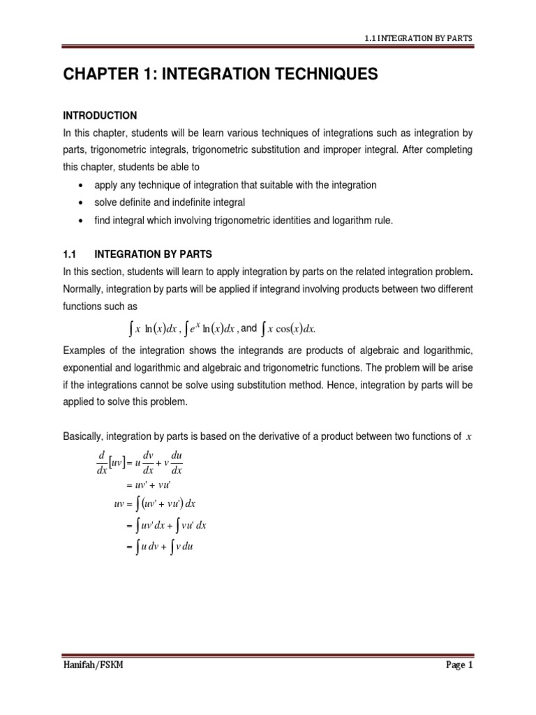 Mat435 - Chapter 1 - Integration by Parts | PDF