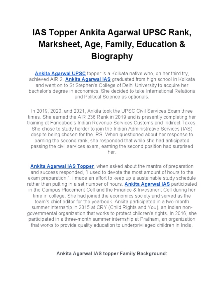 Ankita Agarwal IAS Topper | PDF