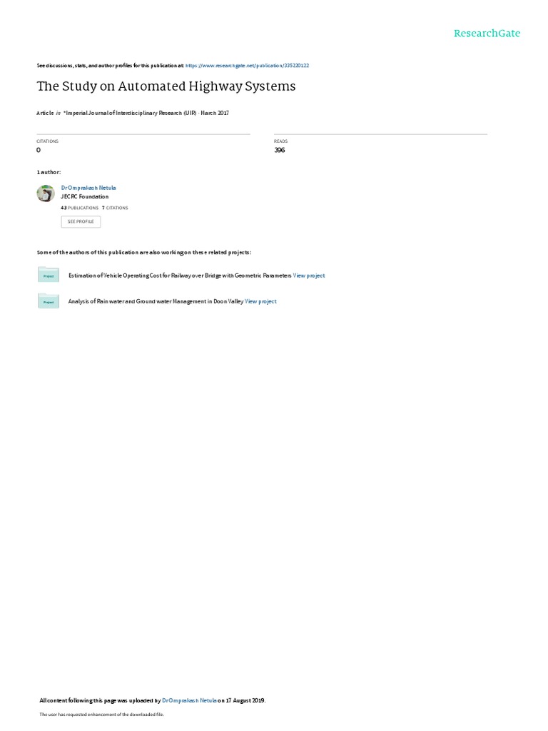 The Study On Automated Highway Systems | PDF | Automation | Energy Development