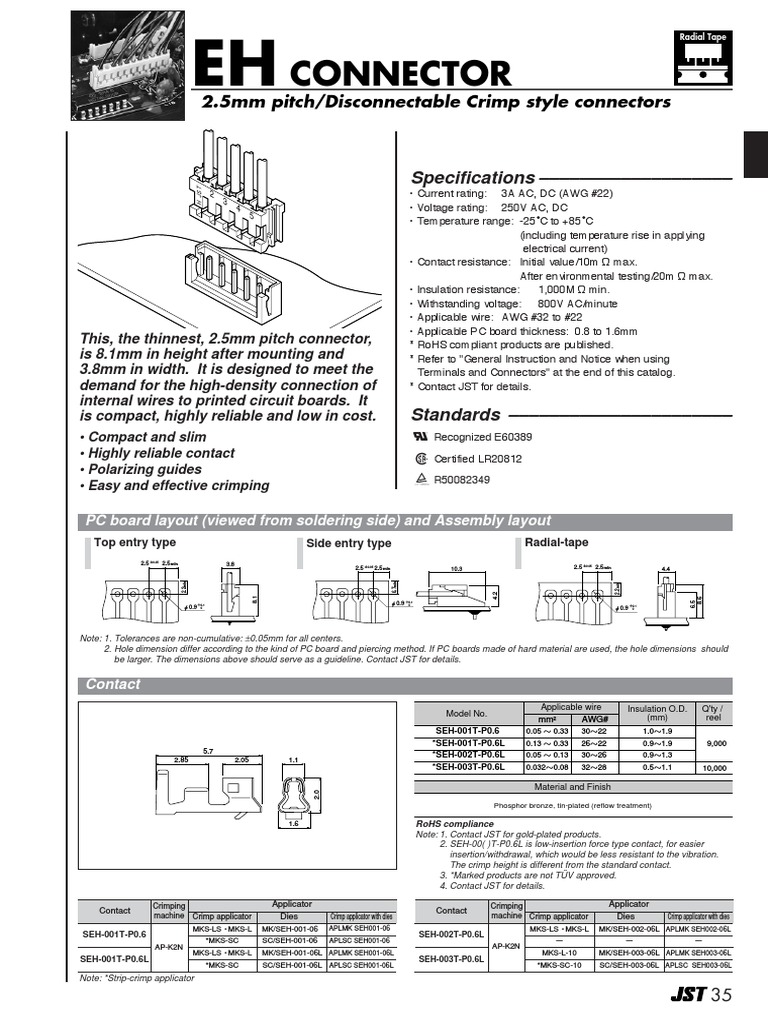 JST 2.5mm Pitch Connector Datasheet | PDF | Electrical Connector ...