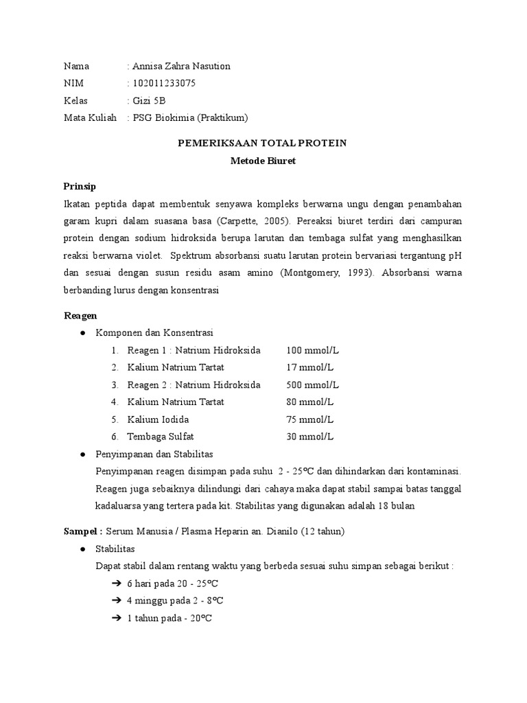 Laporan Praktikum Pemeriksaan Total Protein | PDF
