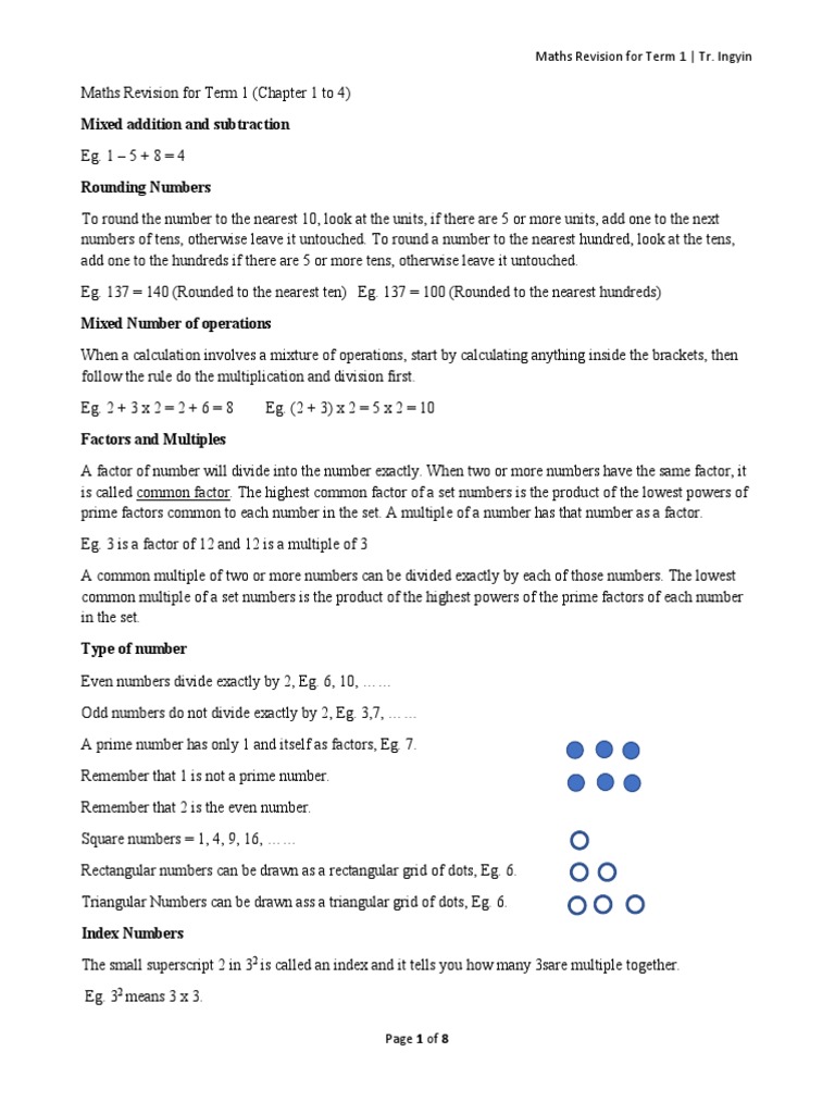 MMNK Math Term 1 Revision | PDF