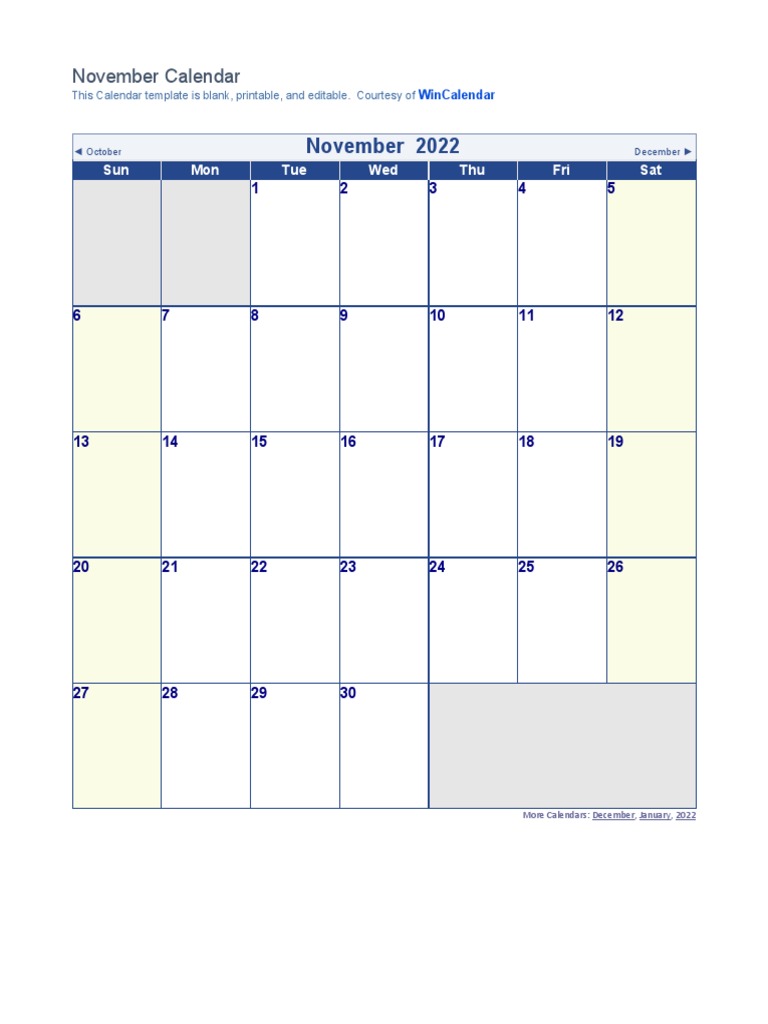 November 2022 Calendar | PDF
