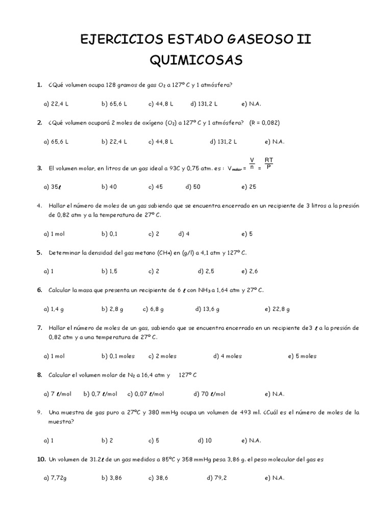 Ejercicios Estado Gaseoso Ii | PDF | Gases | Fases de la materia
