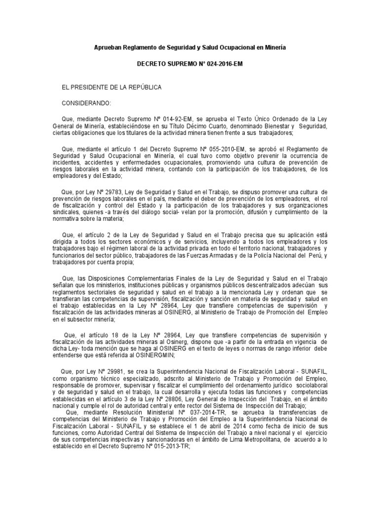 Ds 024 2016 Em Descargar Gratis Pdf Seguridad Y Salud Ocupacional