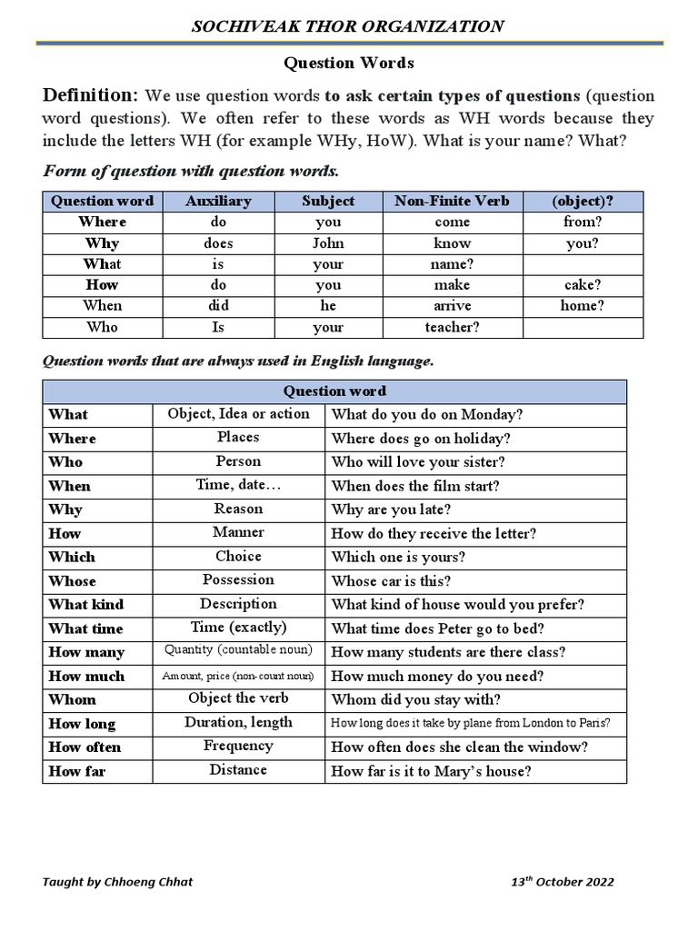 Question Words | PDF | Question | Noun