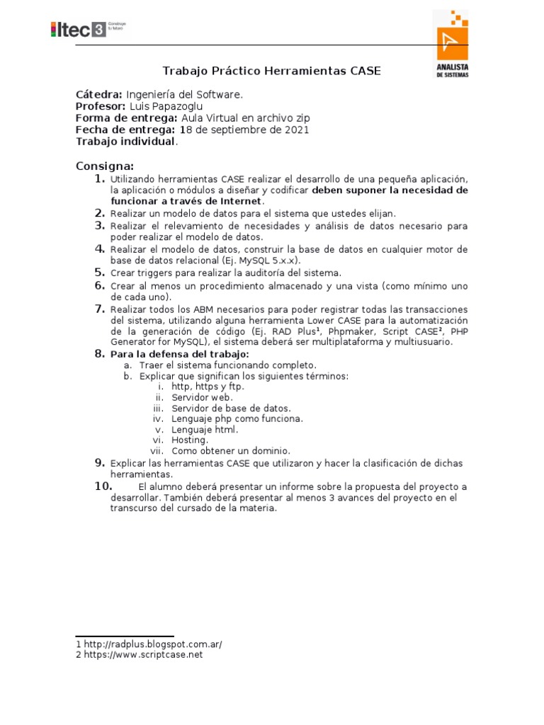 Trabajo Práctico Herramientas CASE para desarrollo de aplicación web | PDF