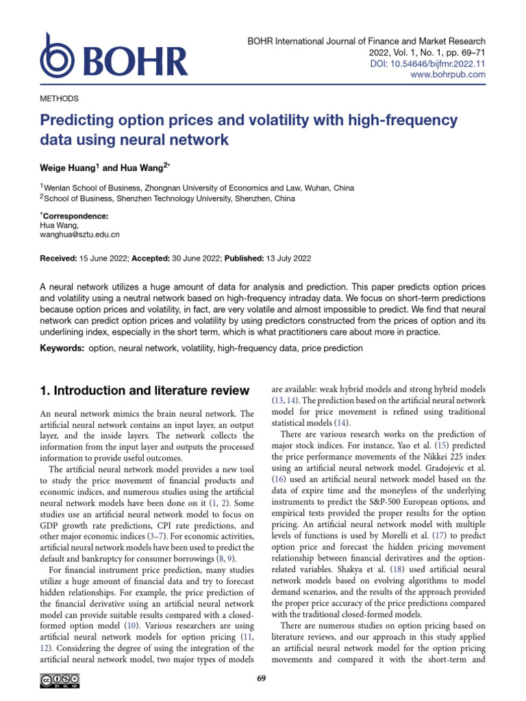 Predicting Option Prices and Volatility With High Frequency Data Using Neural Network | PDF ...