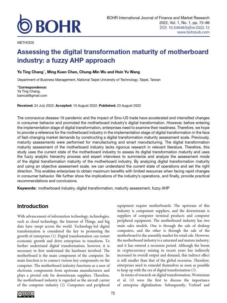 Assessing The Digital Transformation Maturity of Motherboard Industry ... Assessing The Digital Transformation Maturity of Motherboard Industry ...