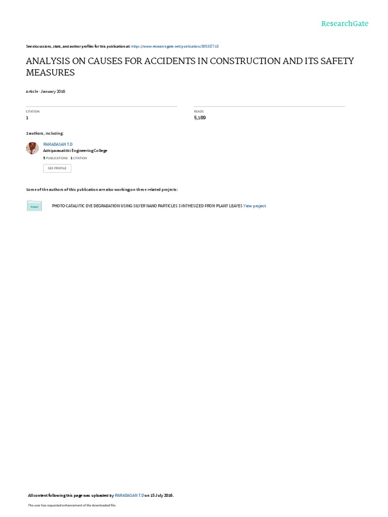 Analysis on Causes for Accidents in Construction and Recommended Safety ...