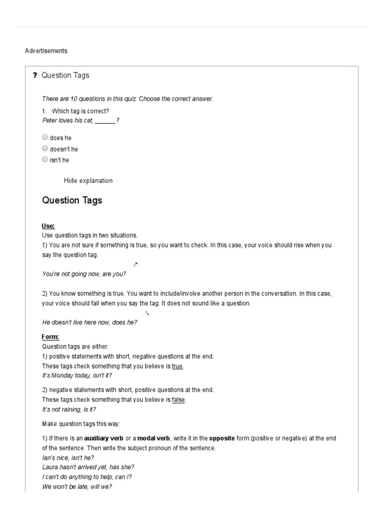 B1 Grammar - Question Tags | PDF | Question | Verb